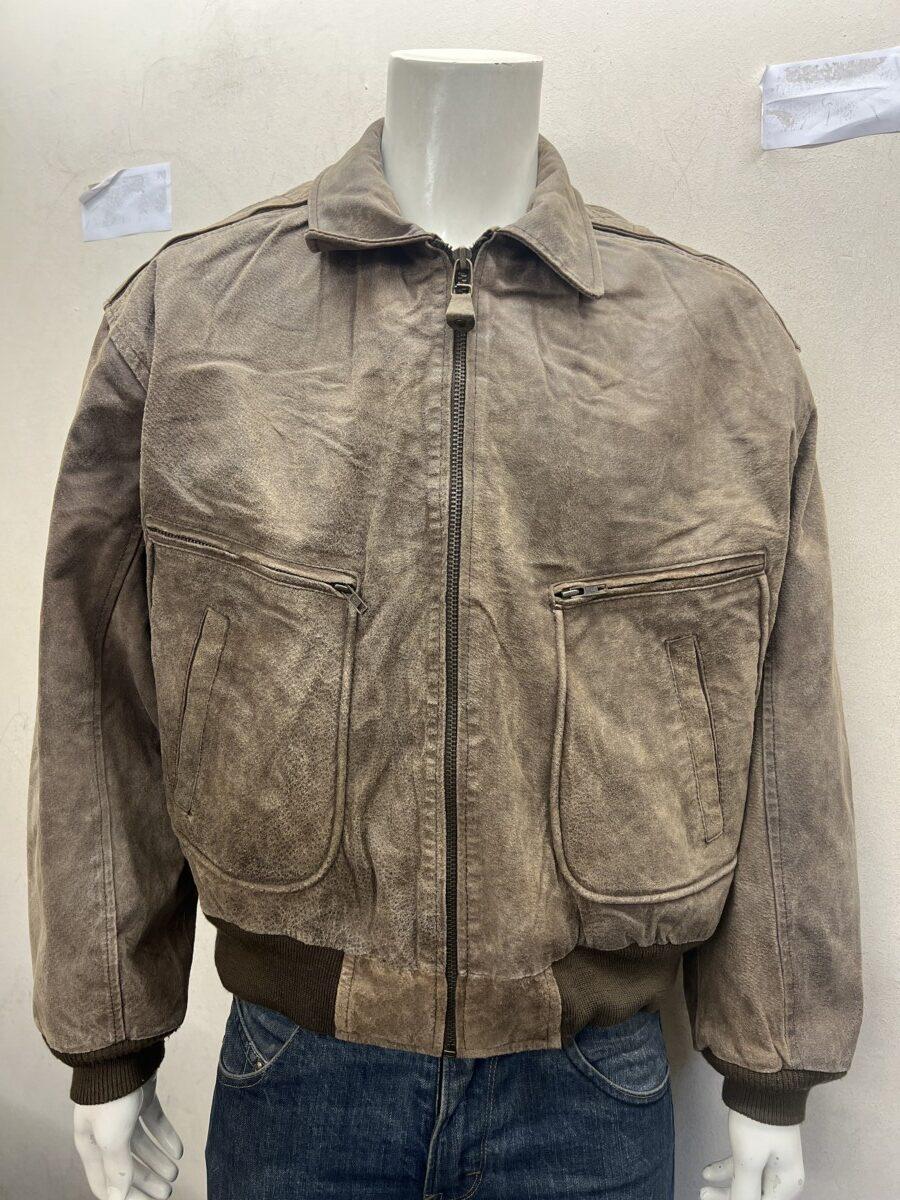 PHASE Men's Map Printed Liner Type G2 Flight Bomber Leather Jacket (M ...